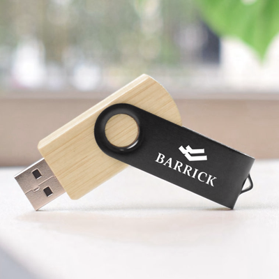 Metal Swivel Black Wooden USB Flash Drive – 32GB - Presense